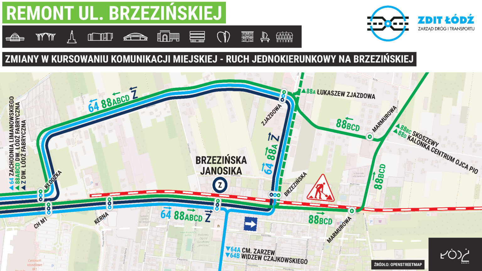 Remont ul. Brzezińskiej – zmiany w organizacji ruchu i komunikacji miejskiej - lodzkie24.eu ...